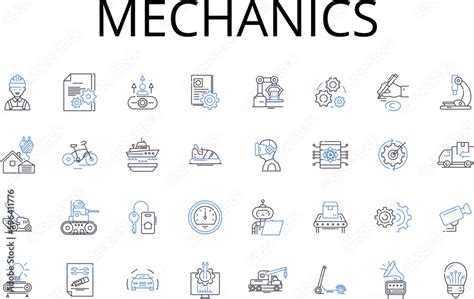 Mechanics Line Icons Collection Physics Dynamics Kinetics Motion