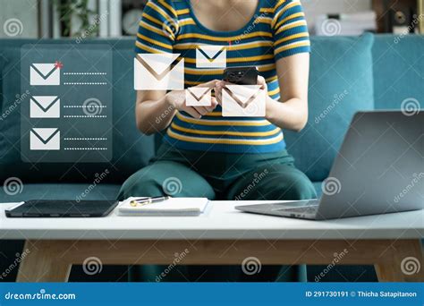 Email Notification Concept Women Use Smartphone And Laptop Receive