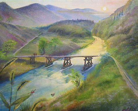 「夕焼けの古橋」 By 渡辺 正重｜artmeter｜暮らしを彩るアートが、きっと見つかる