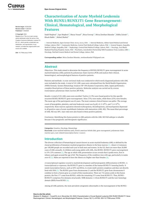 Pdf Characterization Of Acute Myeloid Leukemia With Runx1runx1t1 Gene Rearrangement Clinical