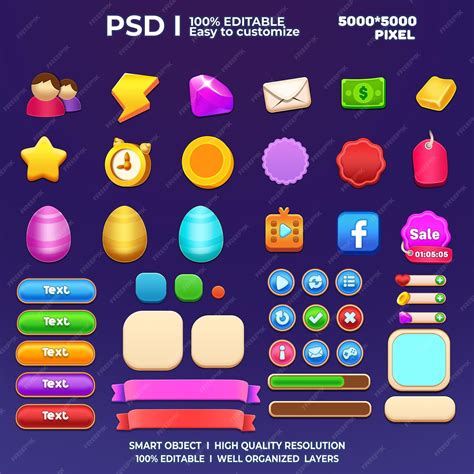 Premium Psd Game Ui Kit Game Elements Game Ui Button Casual Game Ui Kit Game Graphics