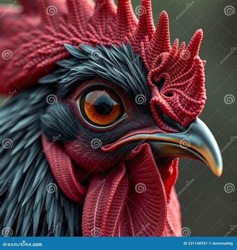 Large Round Bird Eye With Feathers Rooster Portrait Ai Generative Big