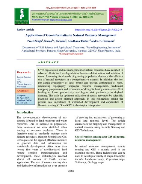 Pdf Application Of Geo Informatics In Natural Resource Management