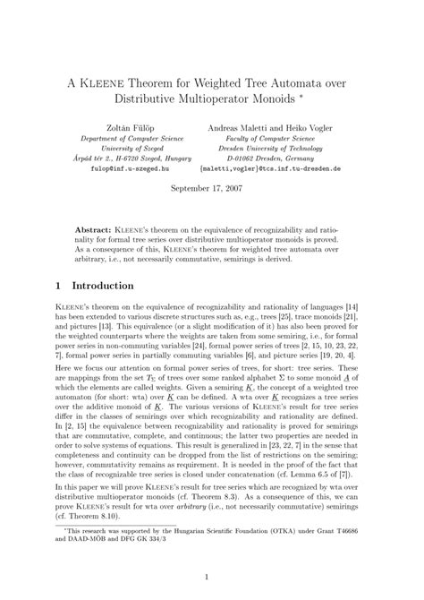 PDF A Kleene Theorem For Weighted Tree Automata Over Distributive