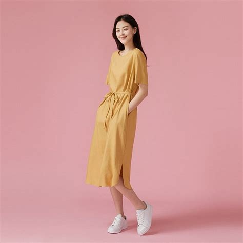 Jaju자주 리넨 블렌드 5부 원피스 Sivillage 에스아이빌리지
