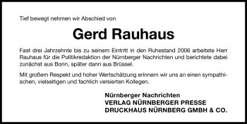 Traueranzeigen Von Gerd Rauhaus Trauer Nn De