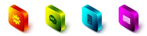 set isometric ui or ux design and web development icon vector stock