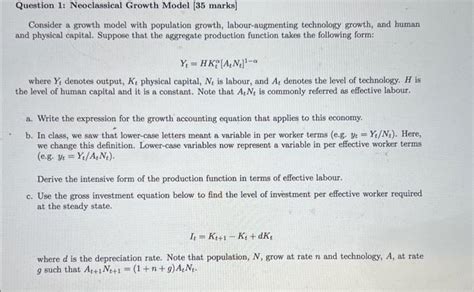 Solved Consider A Growth Model With Population Growth