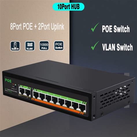 10 Port Power Over Ethernet Switch Vlan Poe Switch Gigabit Fast RJ45 Hub Smart Network Switch