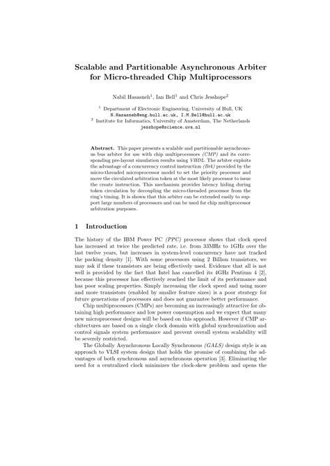 Pdf Scalable And Partitionable Asynchronous Arbiter For Micro Threaded Chip Multiprocessors