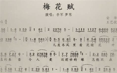 简谱歌曲《梅花赋》，歌谱、歌词逐句领唱，简单易学 哔哩哔哩