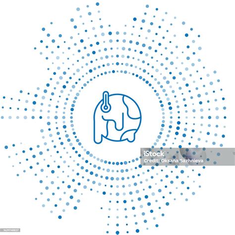 파란 선 행성 지구는 하얀 배경에 고립된 지구 온난화 아이콘으로 녹고 있다 생태 문제 및 해결책 온도계 추상적인 원 임의의 점들