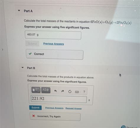 solved part a calculate the total masses of the reactants in