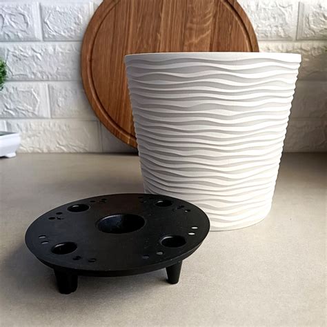 Большое Белое Напольное Кашпо для Дома и Улицы со Вставкой для Дренажа D30 28 5см 13л Фьюжн