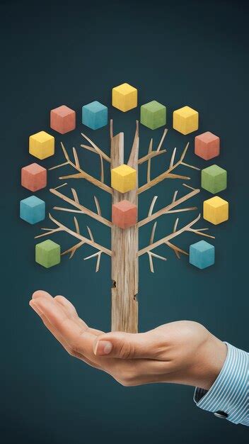 Colorful Cube Tree Structure With Hand Holding A Cube Symbolizing