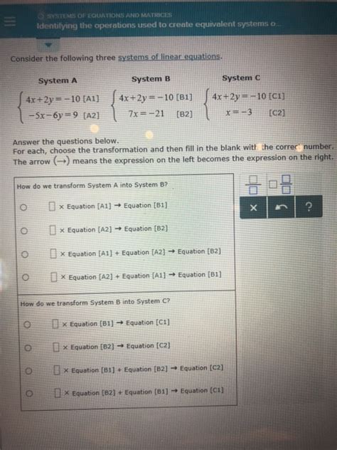 Solved SYSTEMS OF EQUATIONS AND MATRICES Identifying The Chegg Com