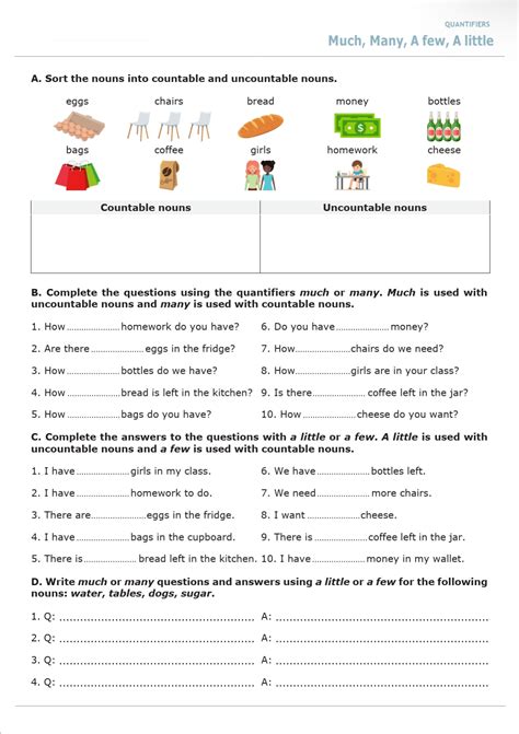 Quantifiers Worksheet Teacher S Notes Cc