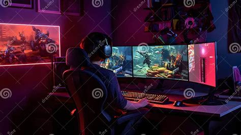 A Multi Monitor Gaming Setup With A High Performance Gaming Computer