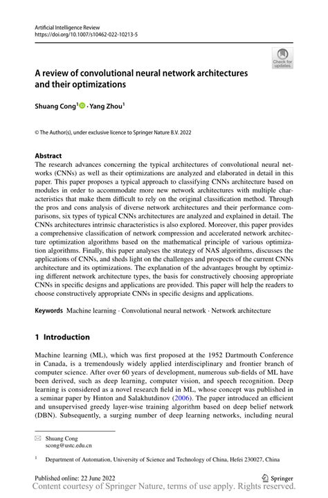 A Review Of Convolutional Neural Network Architectures And Their Optimizations Request Pdf