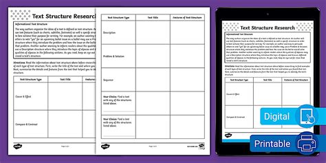Sixth Grade Text Structure Research Worksheet