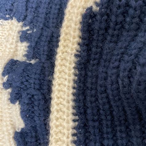 Cozy Navy Blue Color Block V Neck Button Up Mohair Blend Oversized Car