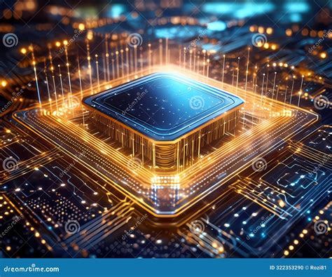 Central Powerful Processor Processor With A Mobile Phone In Axonometric