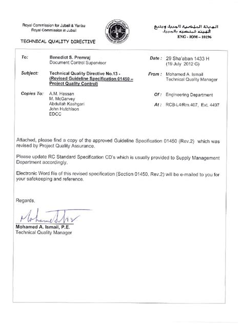 Section 01450 Rc Guide Line Specification For Project Quality Control
