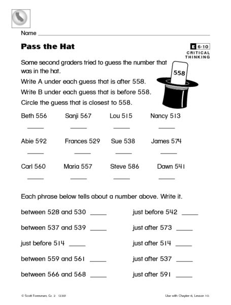 Pass The Hat Worksheet For 2nd 3rd Grade Lesson Planet