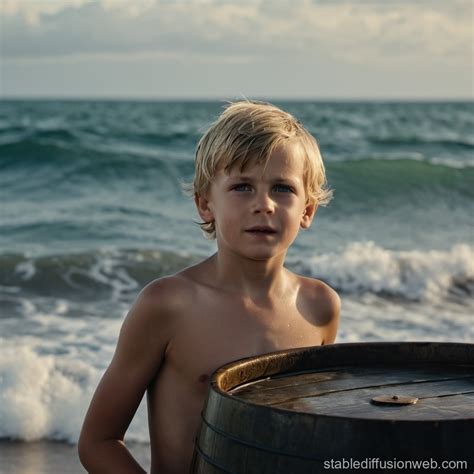 Blonde Girl Swimming In Barrel At Sea Stable Diffusion Online