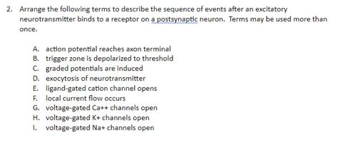 solved arrange the following terms to describe the sequence