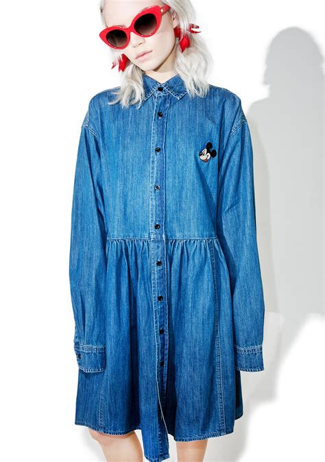 Lazy Oaf X Disney Mickey Mouse Loose Denim Dress Dolls Kill