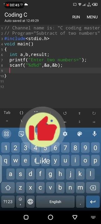 Subtract Two Numbers In Ccoding Programming Viral Shorts Foryou