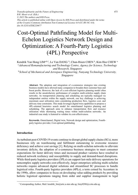 Pdf Cost Optimal Pathfinding Model For Multi Echelon Logistics