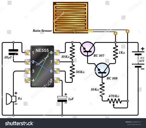 Water Sensor Rain Alarm Circuit Diagram Stok Vektör Telifsiz