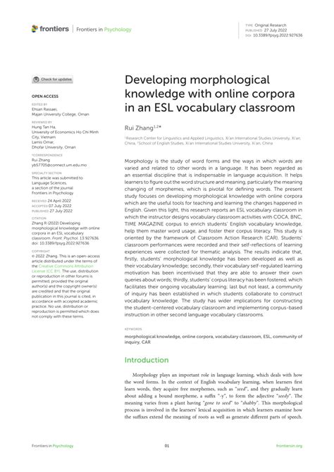 Pdf Developing Morphological Knowledge With Online Corpora In An Esl Vocabulary Classroom