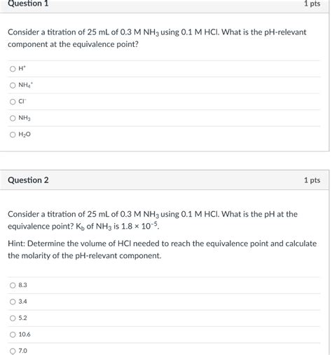 Solved Consider a titration of 25 mL of 0.3MNH3 using | Chegg.com