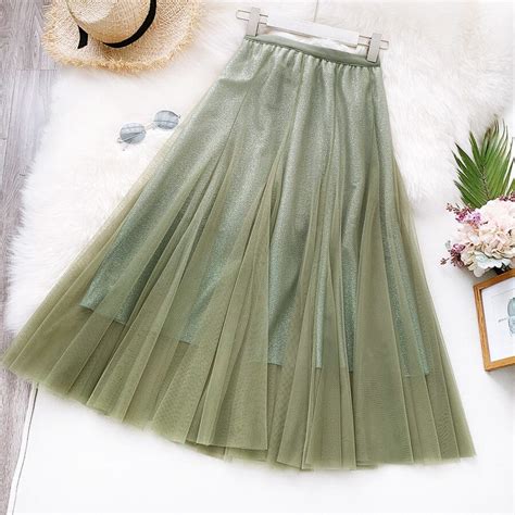 Blue Black Gradient High Waist Long Pleated Tulle Skirt