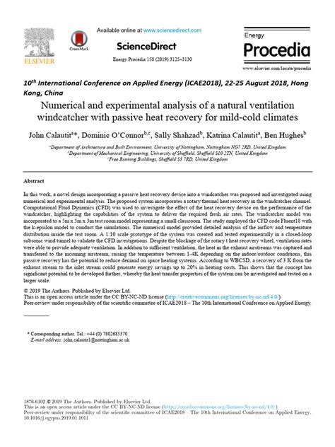 Numerical And Experimental Analysis Of A Natural Ventilation Windcatcher With Passive Heat