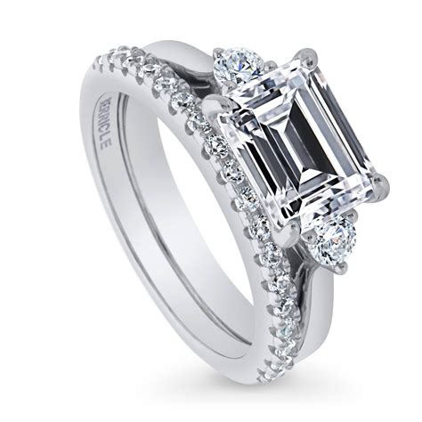 Berricle Rhodium Plated Sterling Silver Emerald Cut Cubic Zirconia Cz 3