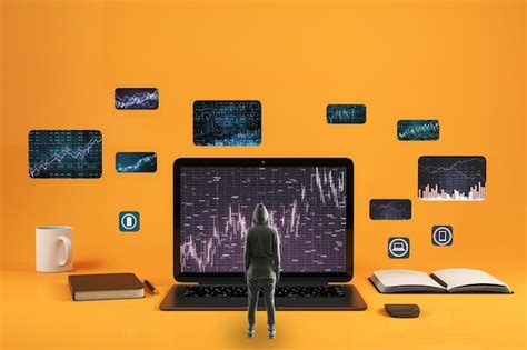 Premium Photo Back View Of Hacker Looking At Abstract Laptop With