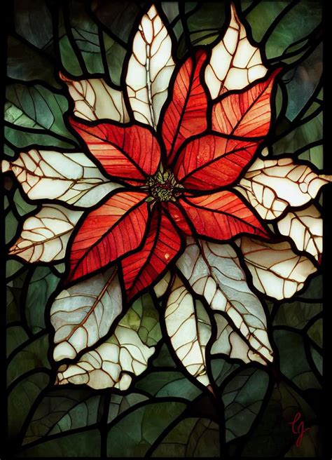 Poinsettia Stained Glass Art Poster Print Christmas Print Christmas