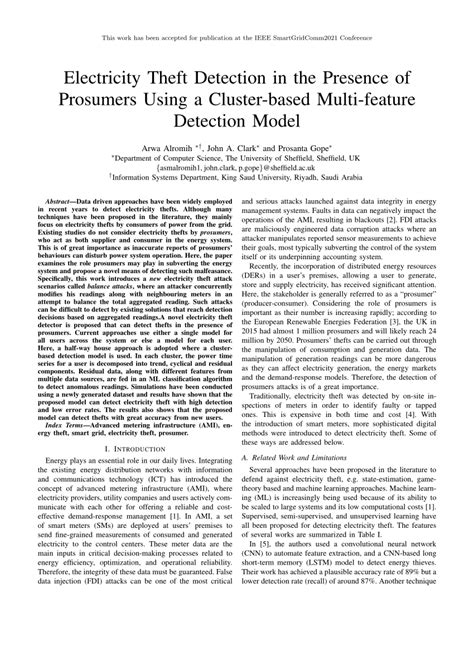 Pdf Electricity Theft Detection In The Presence Of Prosumers Using A Cluster Based Multi