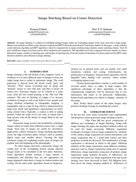 Image Stitching Based On Corner Detection Pdf Graphics