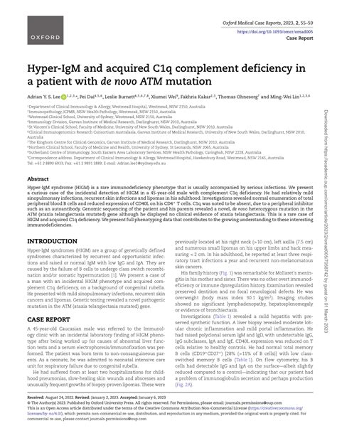 Pdf Hyper Igm And Acquired C1q Complement Deficiency In A Patient