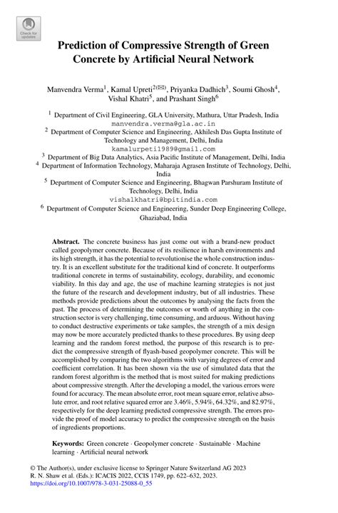 Pdf Prediction Of Compressive Strength Of Green Concrete By