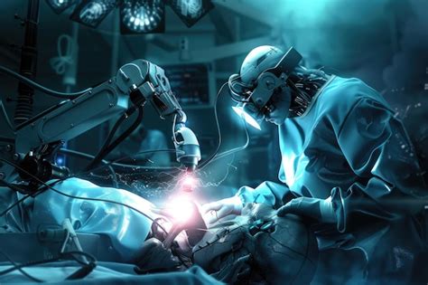 Una imagen dramática de un cirujano robot operando a un paciente con una precisión increíble ...