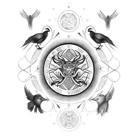 Blackwork Vegvisir With Crows And Wolf Tattoo Idea BlackInk AI