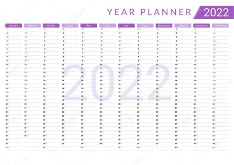 2022 Calendario De Pared Imprimible Cepilladora Horizontal De Año