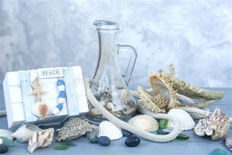 Marine Decorative Background Made Of Shells And Marine Themed Details