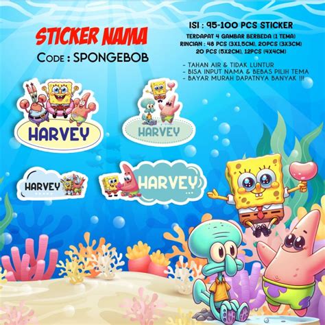 Jual Sticker Stiker Label Nama Karakter Tema Spongebob Cute Kota